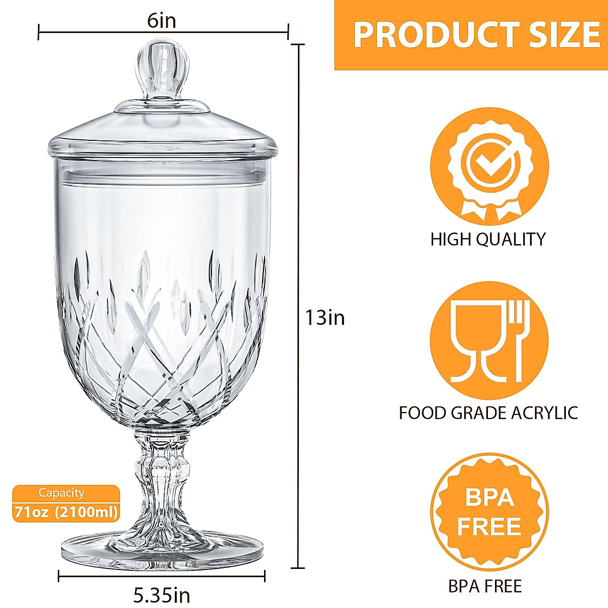 baflovga Candy Jars with Airtight Lids, 71 OZ Acrylic Cookie Jars, Plastic Apothecary Jars, Elegant Storage Canisters for Candy Buffet, Bathroom, Party, Wedding, Break-Resistant, Clear