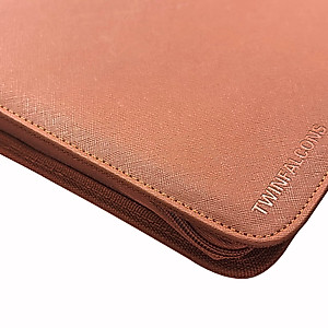 Portfolio Binder Organizer PU Leather Padfolio with 4 Ring Binder & Handle Zipper Padfolio for Documents Resume Tablet Business Cards Notebook Organizer Solar Calculator Included (Brown 4-Ring)