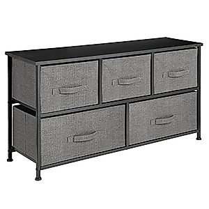mDesign 21.65" High Steel Frame/Wood Top Storage Dresser Furniture Unit with 5 Removable Fabric Drawers - Wide Bureau Organizer for Bedroom, Living Room, Closet - Lido Collection, Charcoal Gray