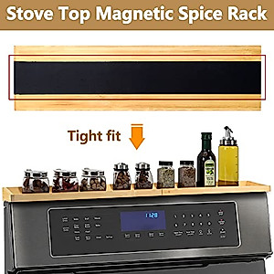 Magnetic Stovetop Shelf, Bamboo Stove Shlef Rack for Spice Storage, Over Stove Top Shelf Organizer for Kitchen, Natural Over Stovetop Oven Shelf Spice Rack Above The Stove 15" X 2 Pack, 30" Length