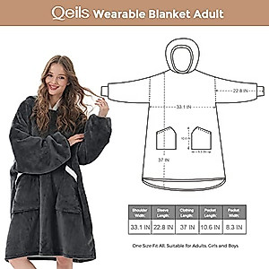 Qeils Oversized Wearable Blanket Hoodie | Hooded Blanket Sweatshirt with Deep Pockets, Cozy Warm Fleece Sherpa Blanket,Gifts for Adults Mom Wife Girlfriend Men (Black, Adult)