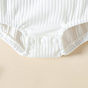 YOKJZJD Infant Baby Girl Easter Outfit Knitted Sleeveless Romper T-Shirt Tops Bunny Bell Bottom Pants Set Summer Clothes (White, 6-12 Months)