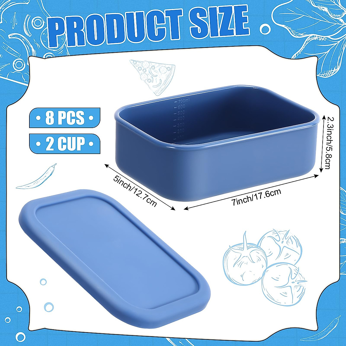 Nuogo 8 Pcs 2 Cup Silicone Freezer Trays with Lid Silicone Soup Freezer Molds Rectangle Soup Containers Reusable Food Preserving Tray Freezing Ice Trays for Soups Sauces Stews(Blue)
