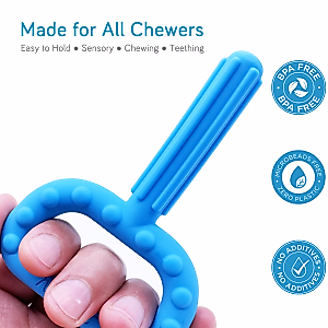 Xtra Tough Hand-Held Sensory Chew Toys for Autistic Children, Chew Sticks Alt. to Chew Necklaces for Sensory Kids, Oral Motor Stimulation, ADHD, SPD - for Moderate/Aggressive Chewers (3 Pack)