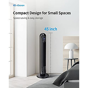 Tower Fan for Bedroom- 45" Oscillating Tower Fan with Remote, Bladeless Fans with 24H Timer, Cooling Fan, 3 Speeds, 3 Modes, LED Display, Standing Floor Fan for Bedroom Living Rooms Home Office, Black