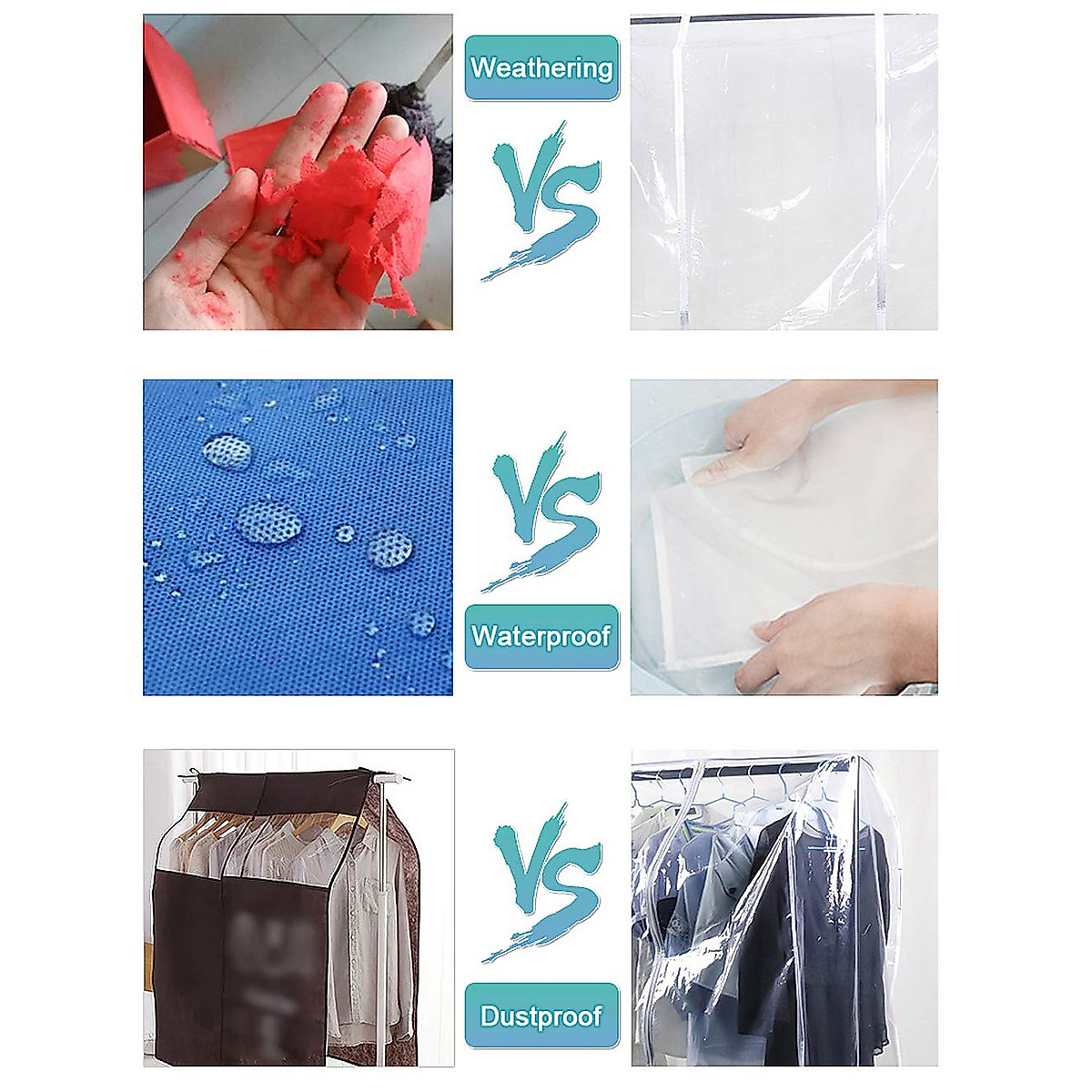 Ruibo Clear Garment Rack Cover Dustproof Clothes Rack Cover With 2 Durable Zipper/Clothing Waterproof Protector (L:71x20x60 inch), Ethylene Vinyl Acetate