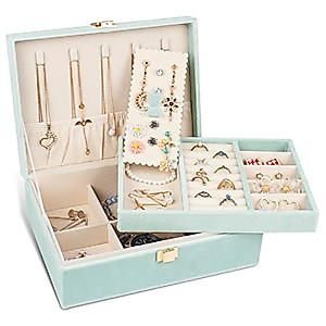 Jewelry Box Organizer for Women Girls 2 Layers Display Storage case Jewelry Holder for Earring Ring Necklace Storage Case, Women Gift (green)