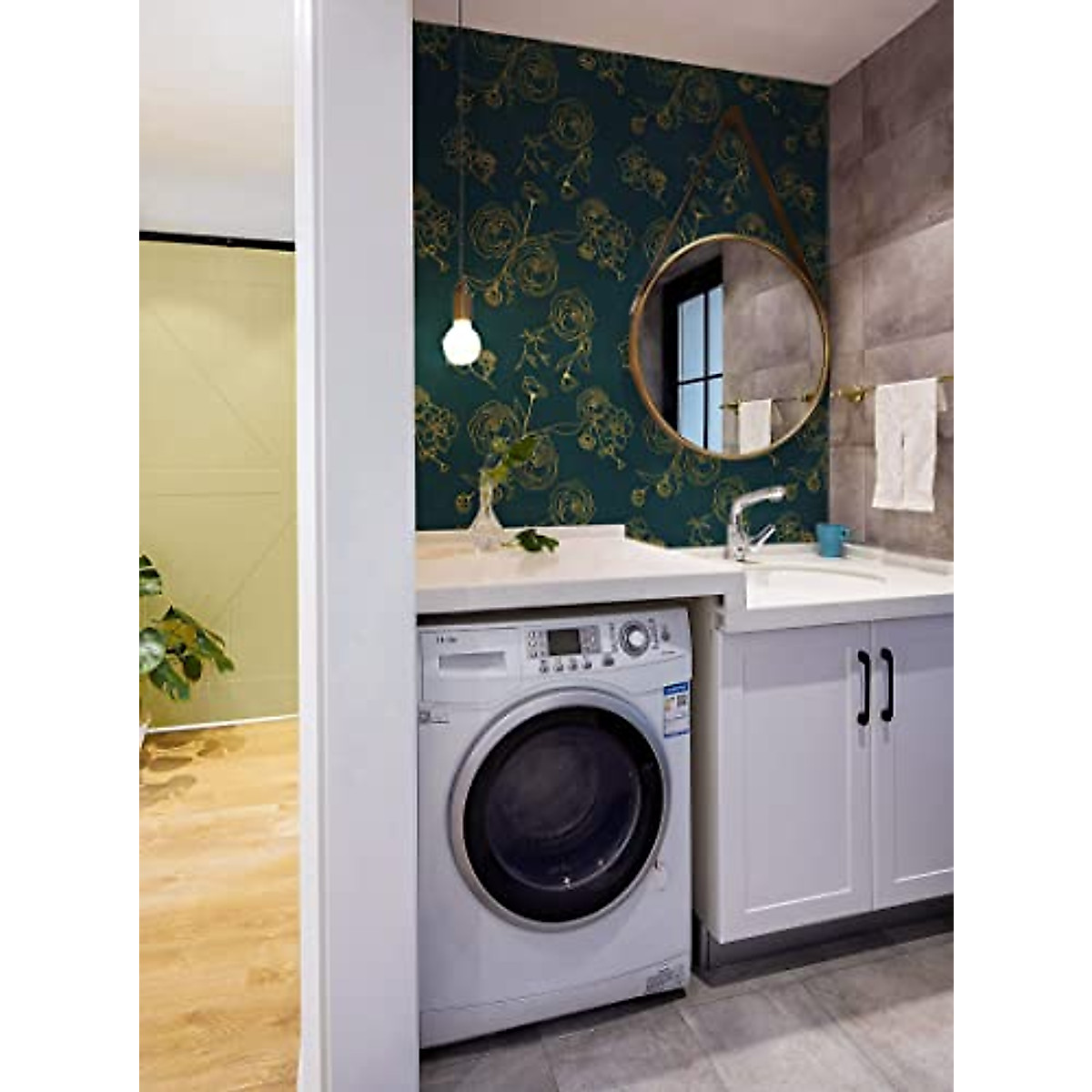 Safiyya Removable Wallpaper Floral Peel and Stick Wallpaper Gold and Teal Contact Paper for Cabinets Boho Wallpaper Contact Paper Peel and Stick Flower Contact Paper for Walls Vinyl Rolls 78.7"x17.3"