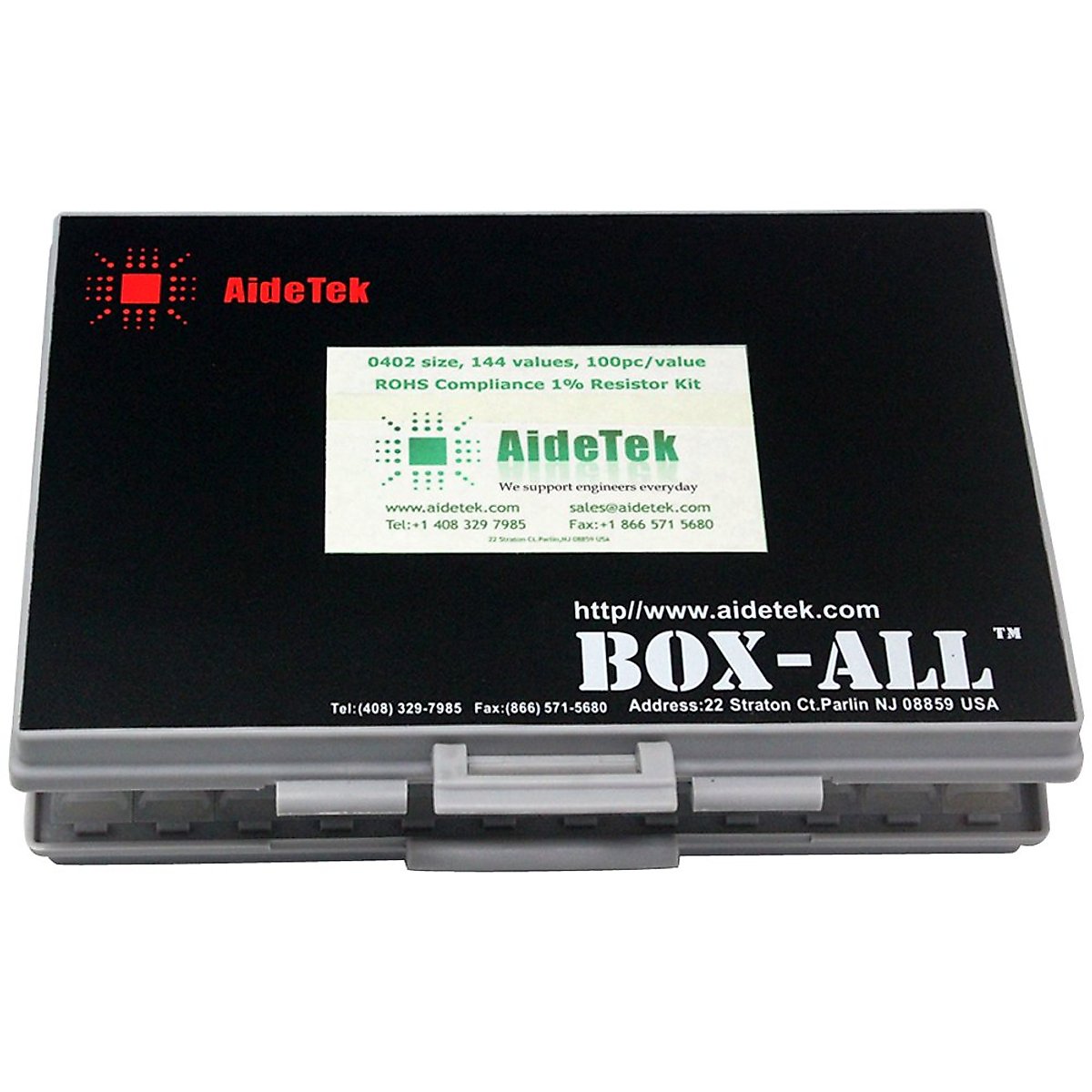 AideTek 0402 Size Surface Mount Resistor 144 Values, 100pc/value 1% Sample Resistor Kit Distributed in Box-All Enclosure E96 Serial 0ohm to 1mohm Designer Kit