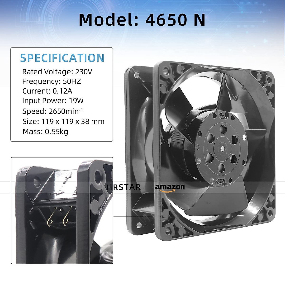 HRSTAR for ebmpapst 4650N AC 230v 120 X120 X38MM All Metal High Temperature Resistant Axial Cooling Fan