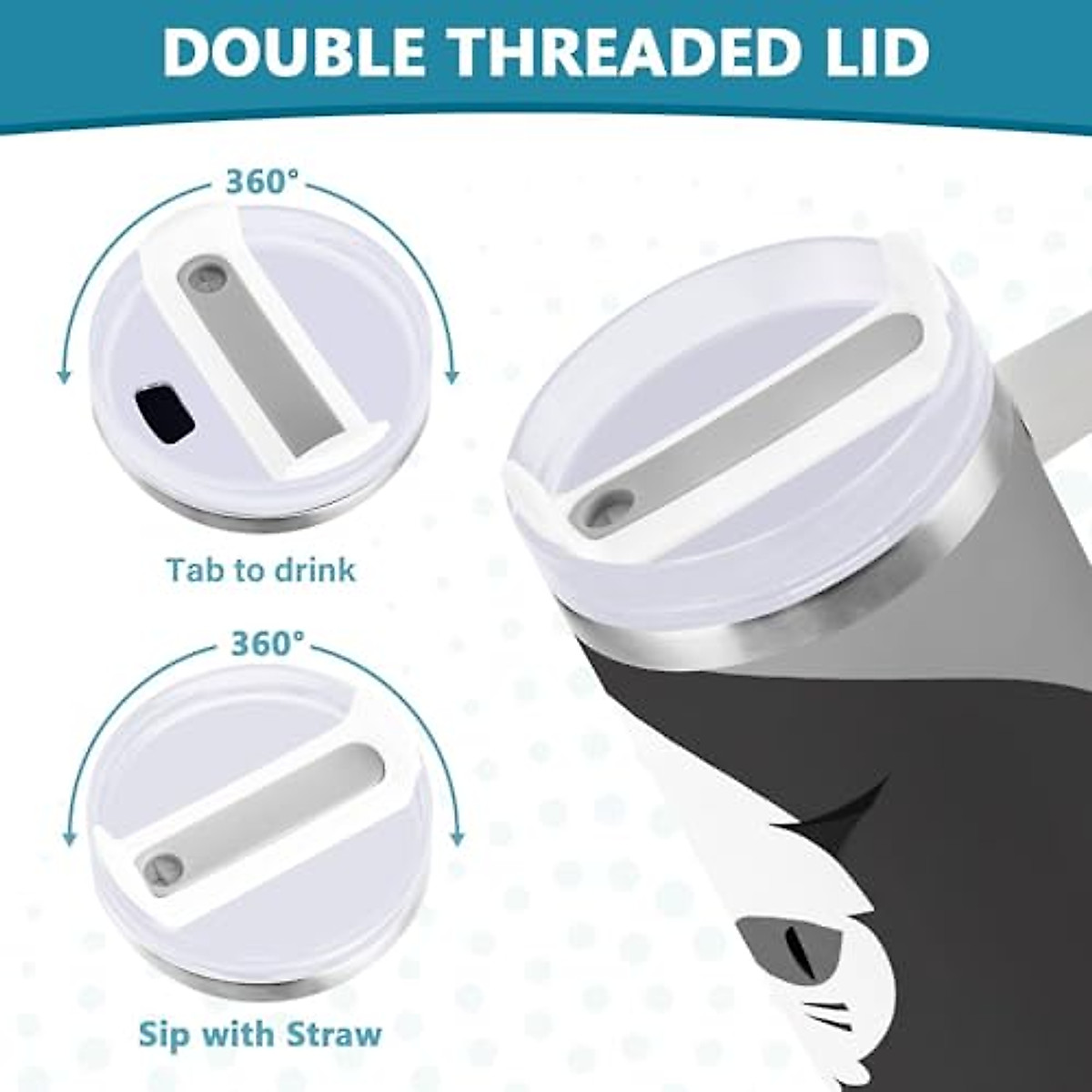 RPLIFE White Black Yin Yang Cats 40 Oz Tumbler, Stainless Steel Tumbler with Straw, Tea Tumbler