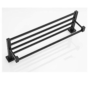ZJYWMM Fast Drying Adhesion Easy to fit Bath Towel Easy tSpace Aluminum Black Paint Double-Layer Multi-bar with Storage Platform Multifunctional Hotel Kitchen Wall-Mounted Towel Rack-Leng