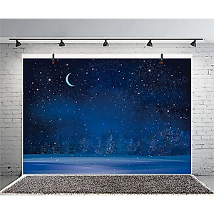 Yeele 8x6ft Winter Night Snowfall Snowflake Photography Backdrops Starry Sky Moon Blurry Fir Trees Pine Forest Background Merry Christmas Happy New Year Party Banner Decoration Studio Props
