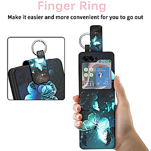 Singolas for Galaxy Z Flip 5 Case, Butterfly Samsung Z Flip 5 Case Wallet Card Holder Slot Leather Flip Protective Samsung Galaxy Z Flip 5 Case with Ring Shockproof Pocket Case for Samsung Z Flip 5 5G
