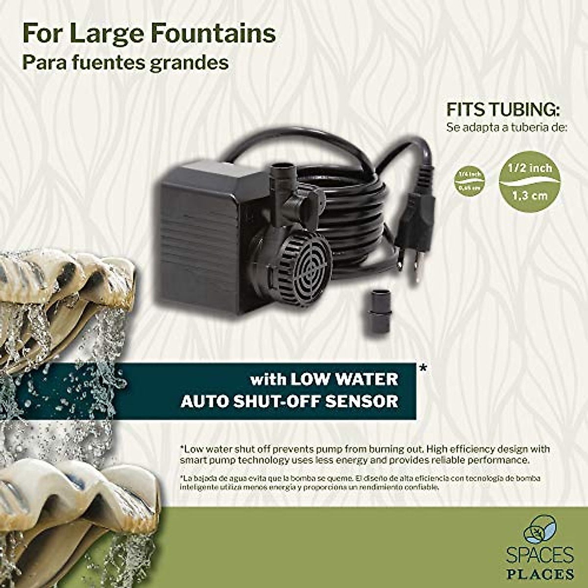 Spaces Places M430AS 430 GPH Auto Shut Pump for Indoor/Outdoor Waterfalls, Gardens, Koi Ponds, and Other Water Features, Black