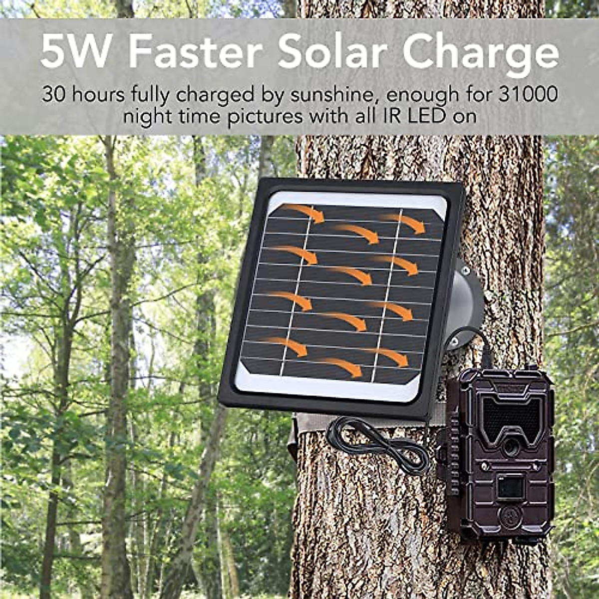 5W Trail Camera Solar Panel, 12V Solar Battery Kit Build-in 5200mAh Rechargeable Battery, Hunting Accessories for Game Camera IP65 Waterproof, Continuous Solar Power for Cameras