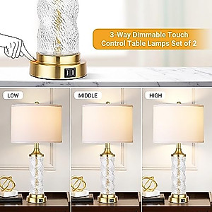 QiMH Gold Lamps for Bedroom Set of 2, Touch Control Table Lamps for Living Room with Dual USB Charging Ports, 3-Way Dimmable Bedside Lamp with White Drum Lamp Shade Home Decor (Bulbs Included)
