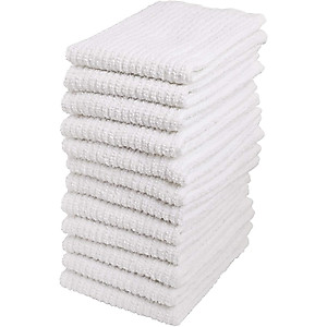 Bar Mop Cleaning Kitchen Dish Cloth Towels,100% Cotton, Machine Washable, Everyday Kitchen Basic Utility Bar Mop Dishcloth Set of 12, White