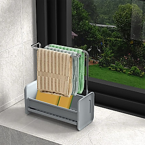 DODAMOUR Sponge Holder with Drain Pan, Kitchen Sink Caddy Tray Organizer, Sponge Brush Soap Dish Dishcloth Rack