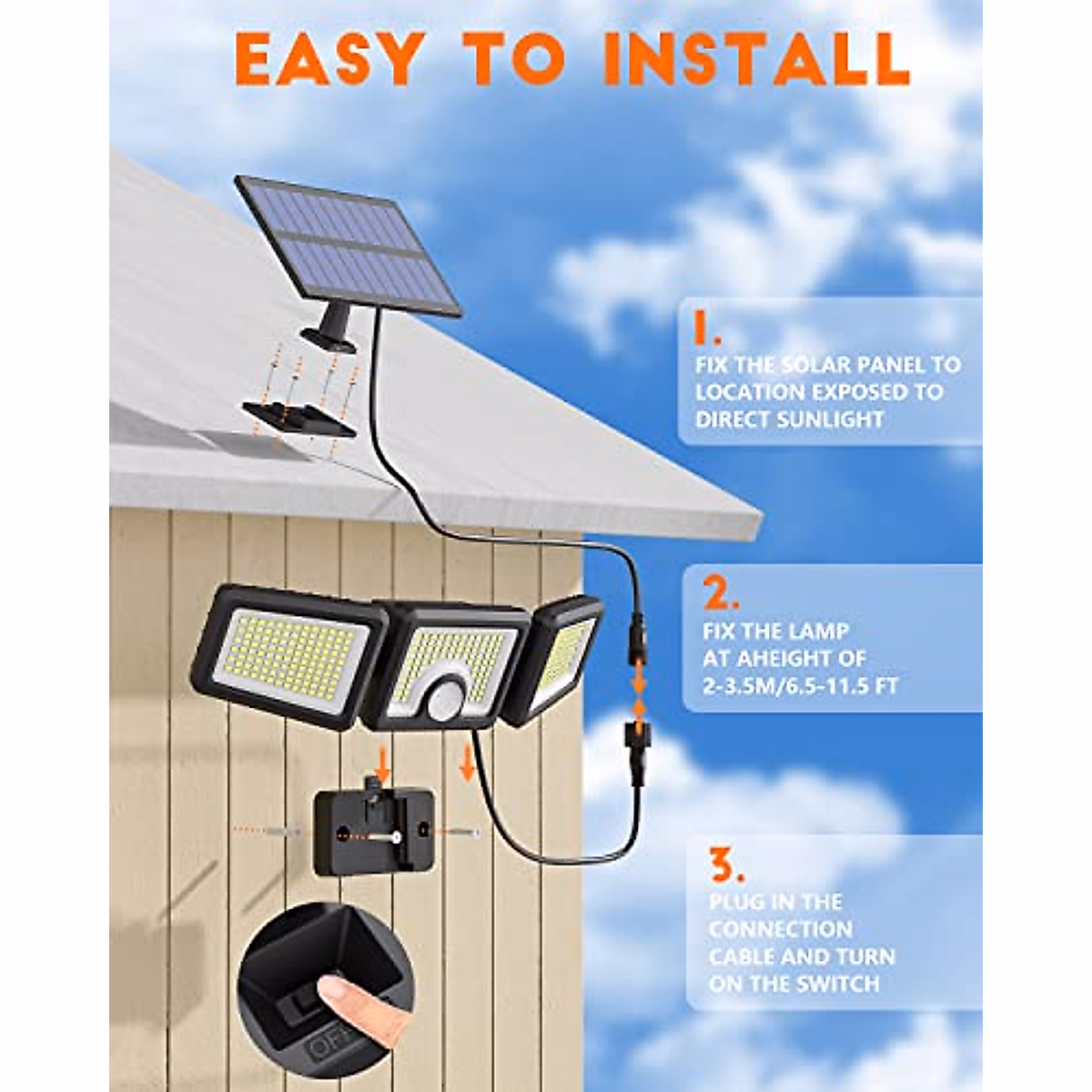 Otdair Solar Outdoor Lights,312 LED Solar Flood Lights,Separate Panel ,270°Wide Lighting Angle Security Lights(2 Pack)