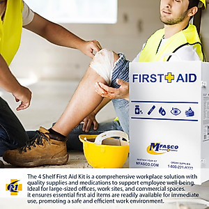 MFASCO Commercial First Aid Kit - Large 520 Piece, Metal First Aid Box for Businesses, Wall Mount First Aid Cabinet with 4 Shelf Refill, 2021 ANSI/OSHA Compliant, Ideal for Office Use - No Medications