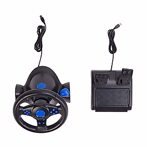 DAUERHAFT Racing Game Wheel,7 in 1 Control Buttons Vibration Game Steering Wheel,180° Rotation USB Racing Game Wheel with Pedal,Plug and Play,for PC, PS3, PS4, Xbox One,XBOX 360, Switch, Android