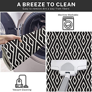 Tayney Black Geometric Kitchen Rugs and Mats Non Skid Washable Set of 2, Grid Diamond Kitchen Runner Rug, Modern Abstract Under Sink Mats for Kitchen Floor Decor