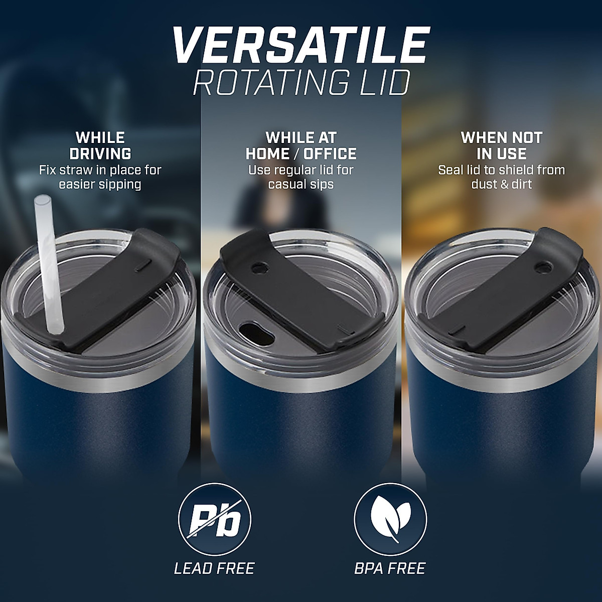 Fuller Brush Stainless Steel Tumbler with Handle - 40 oz. – Lead & BPA-Free - Double-Wall Insulated Travel Mug – Keeps Drinks Hot or Cold for Hours – Spill-Resistant Lid & Straw (Steel Blue)