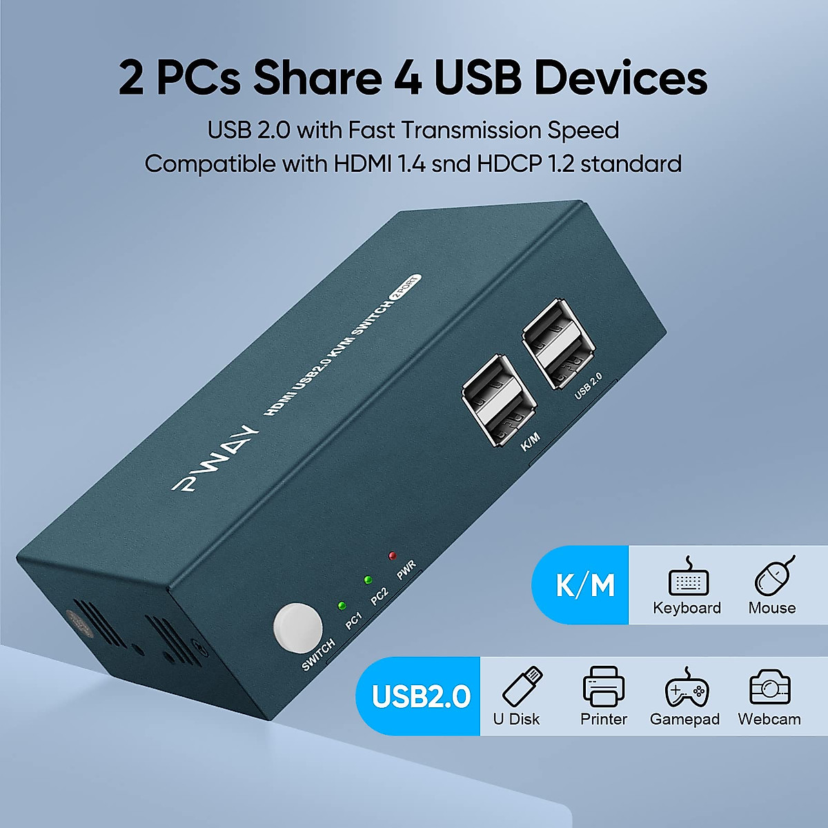 HDMI KVM Switch Dual Monitor, 2 Port KVM Switch 4K@30Hz, KVM Switch 2 Computer 2 Monitor, KVM Supported Wireless Keyboard & Mouse and Hotkey Switch, Dual Monitor KVM Switch with 4 HDMI Cables