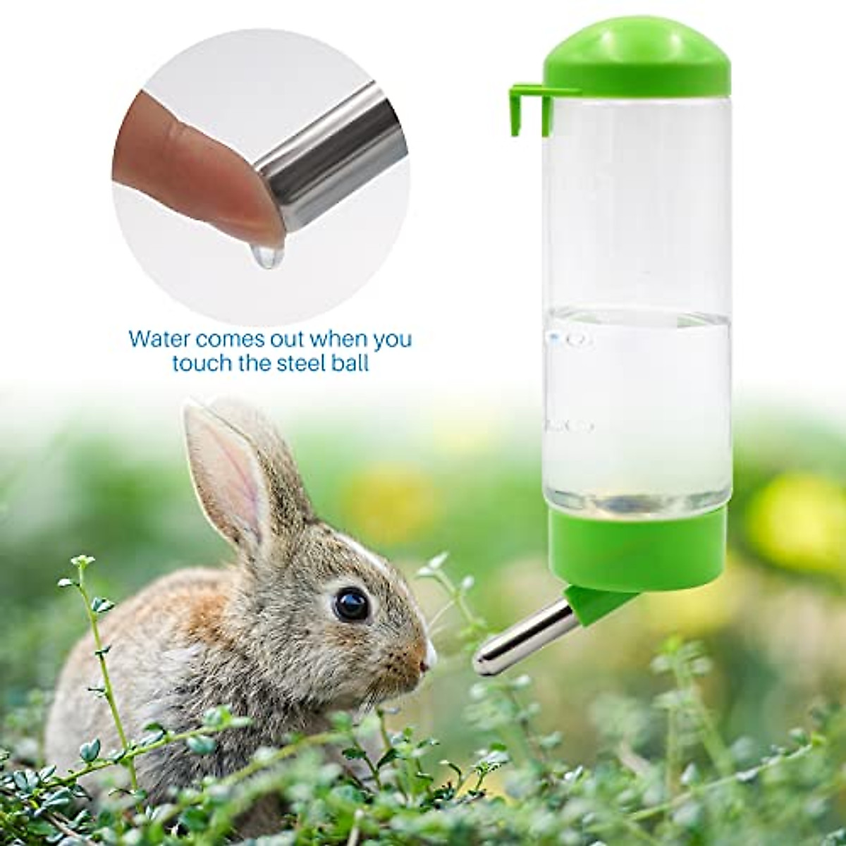 NAOEDEAH 2 Pack 16 oz Large Rabbit Guinea Pig Water Bottle no Drip for Cage no Leak Rat Small Animal Dog Hamster Water Bottle Water Bottle Attaches to Cage Bunny Water Dispenser,Ship by Random Color
