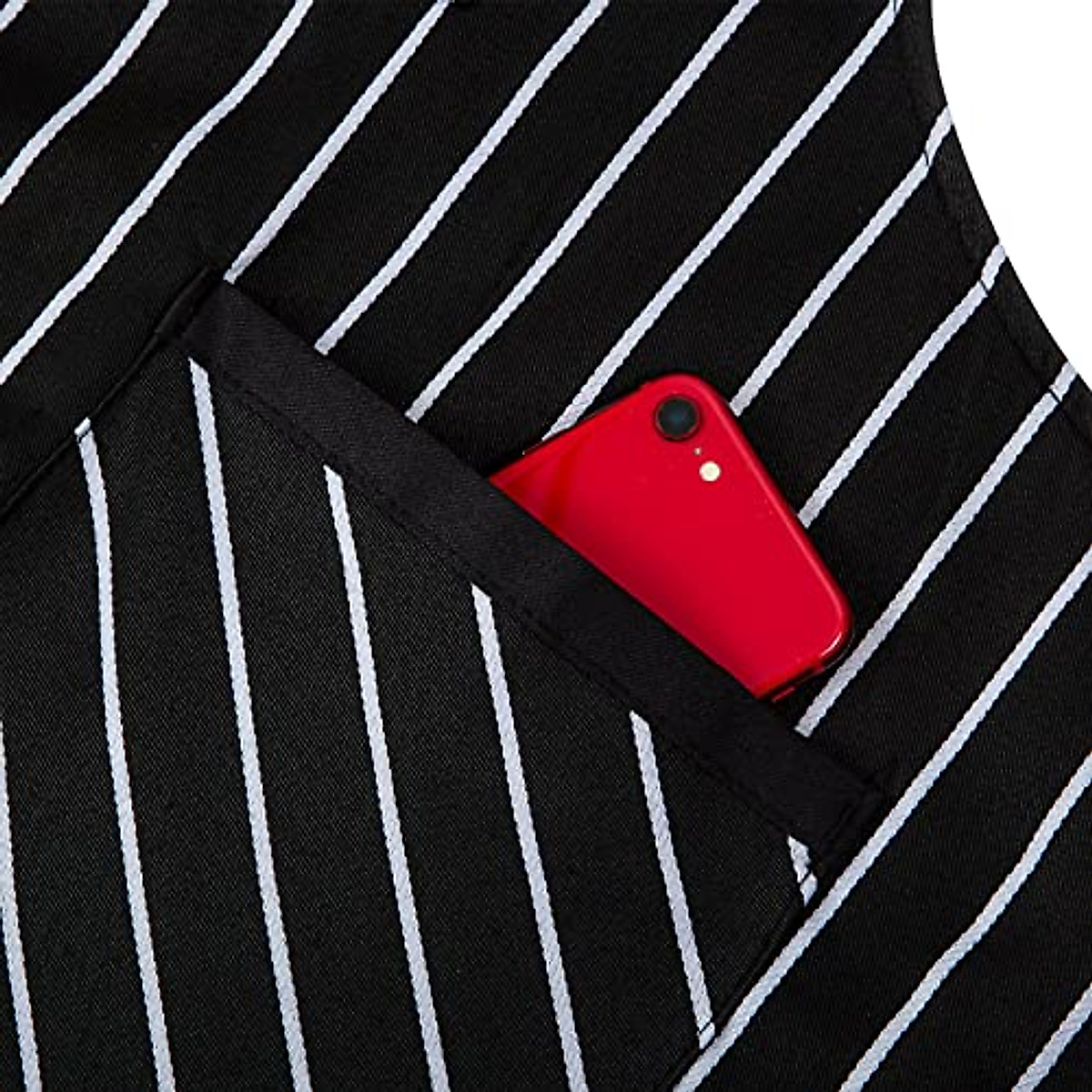 DUSKCOVE 2 Pack Kitchen Cooking Aprons with 3 Pockets for Women and Men, Soft and Breathable Cotton Polyester Fabric, Striped Apron Bibs with Adjustable Neck Strap for Baking, BBQ, Cooking, Crafting