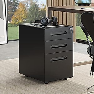 YITAHOME 3-Drawer Metal Mobile File Cabinet, Rolling Filing Cabinet with Lock, Filing Cabinet Under Desk fits Legal/Letter/A4 Size for Home/Office, Fully Assembled