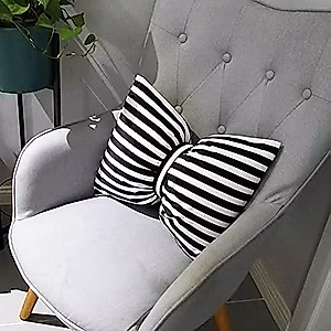 Poowe Black and White Striped Bow Pillow Sofa Decor Cushions,Decorative Reversible Pillow Cushion for Bed Couch Office 17.7 x 13.7 Inch