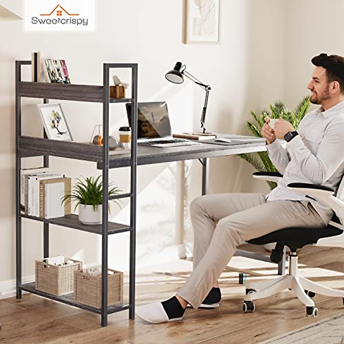 Desk Computer Desk with Shelves, Home Office Desks Table 55 Inch PC Desk Bedroom Desk Work Desk Study Desk Wood Desk with Storage Removable Middle Shelf for Dorm, Student, Gaming
