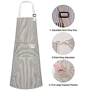 Lofekea Aprons 2 Pack Adjustable Bib Aprons with 2 Pockets Cotton Linen Cooking Kitchen Chef Apron for Women and Men