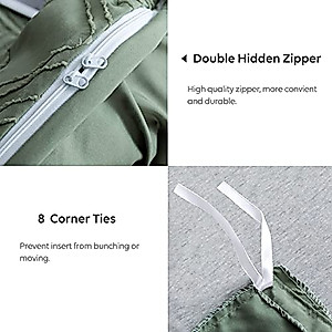 JELLYMONI Green Duvet Cover Set Queen Size - Microfiber Tufted, Boho Textured, Jacquard Rhombus Geometric Pattern Duvet Cover with Corner Ties & Zipper Closure