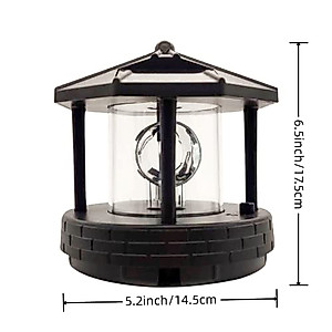 Enajucy 6x7inch Solar Lighthouse Rotating Light - 360 Degree Light Houses LED Lamp for Yard, IP65 Waterproof Durable Lamps Towers Lights for Outdoor Garden Pathway Patio (Black -Large - Style A)
