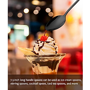 Lovingly Yours 7.5-Inch Long Handle Ice Tea Spoons, Ice Cream Spoons, Black Coffee Spoons, Long Spoons for Stirring, Stainless Steel Spoons for Dessert, Sundae, Shakes