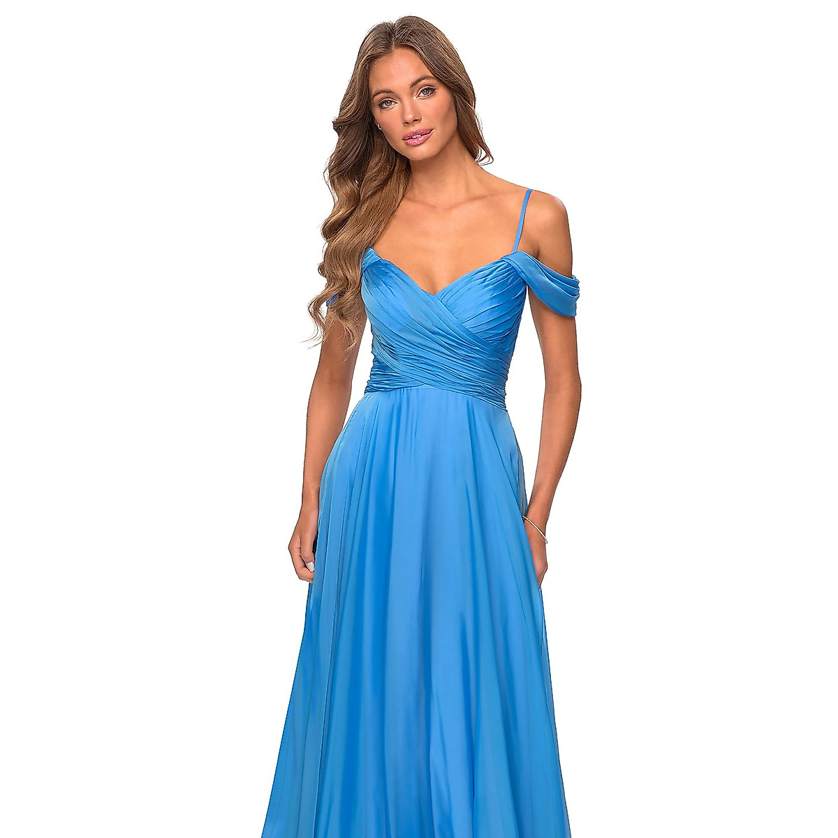 Spaghetti Straps Bridesmaid Dresses Red Long Chiffon V Neck Formal Evening Dress with Pockets Size 14