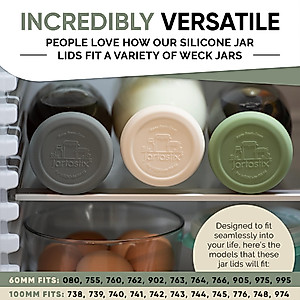 Jartastix 100mm Silicone Lids for WECK Jars - Set of 2 - Weck Jar Silicone Lids for Storage - Fits WECK 738, 739, 740, 741, 742, 743, 744, 745, 776, 748, 974 (Grey, 100mm)