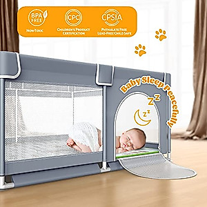 VANCLE Baby Playpen with Mat, Playpen for Babies and Toddlers, Large Baby Fence Play Area Baby Play Yards Play Pens for Kids Indoor & Outdoor Activity Center (50"x50", Gray)