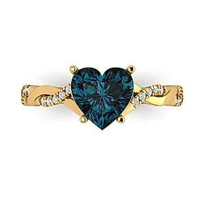 Clara Pucci 2.19ct Heart Cut Twisted Solitaire Natural London Blue Topaz Engagement Promise Anniversary Bridal Ring 18K Yellow Gold 9.5