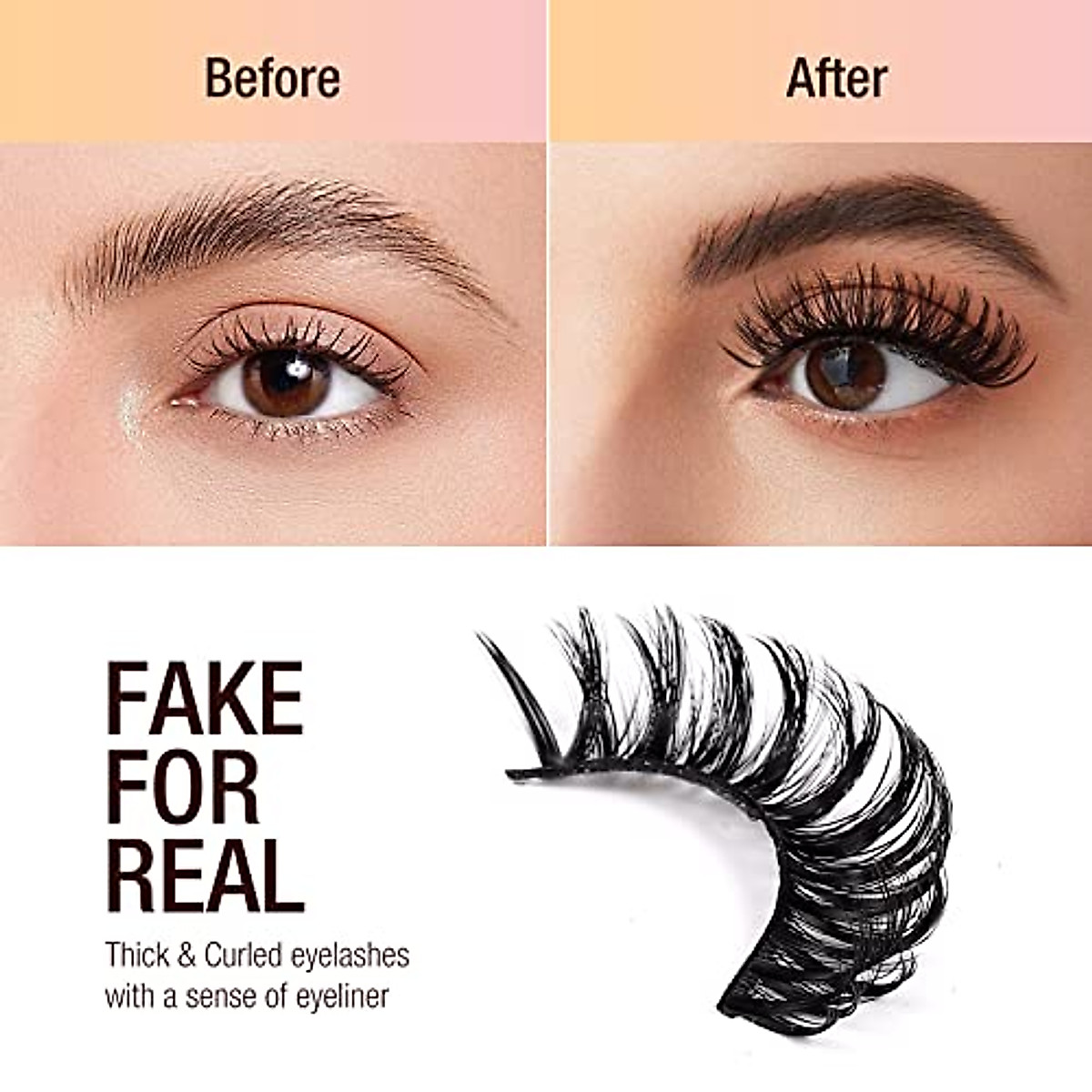 False Eyelashes Russian Strip Lashes Fluffy Curled Fake Cat Eye Lashes Natural Look Wispy Faux Eyelash Extension DD Curl Volume 10 Pairs 5 Styles Mixed