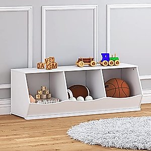UTEX Toy Storage Organizer,Stackable Kids Toy Storage Cubby with 3 Bins,Toy Boxes and Storage for Playroom,Bedroom,Nursery School,White