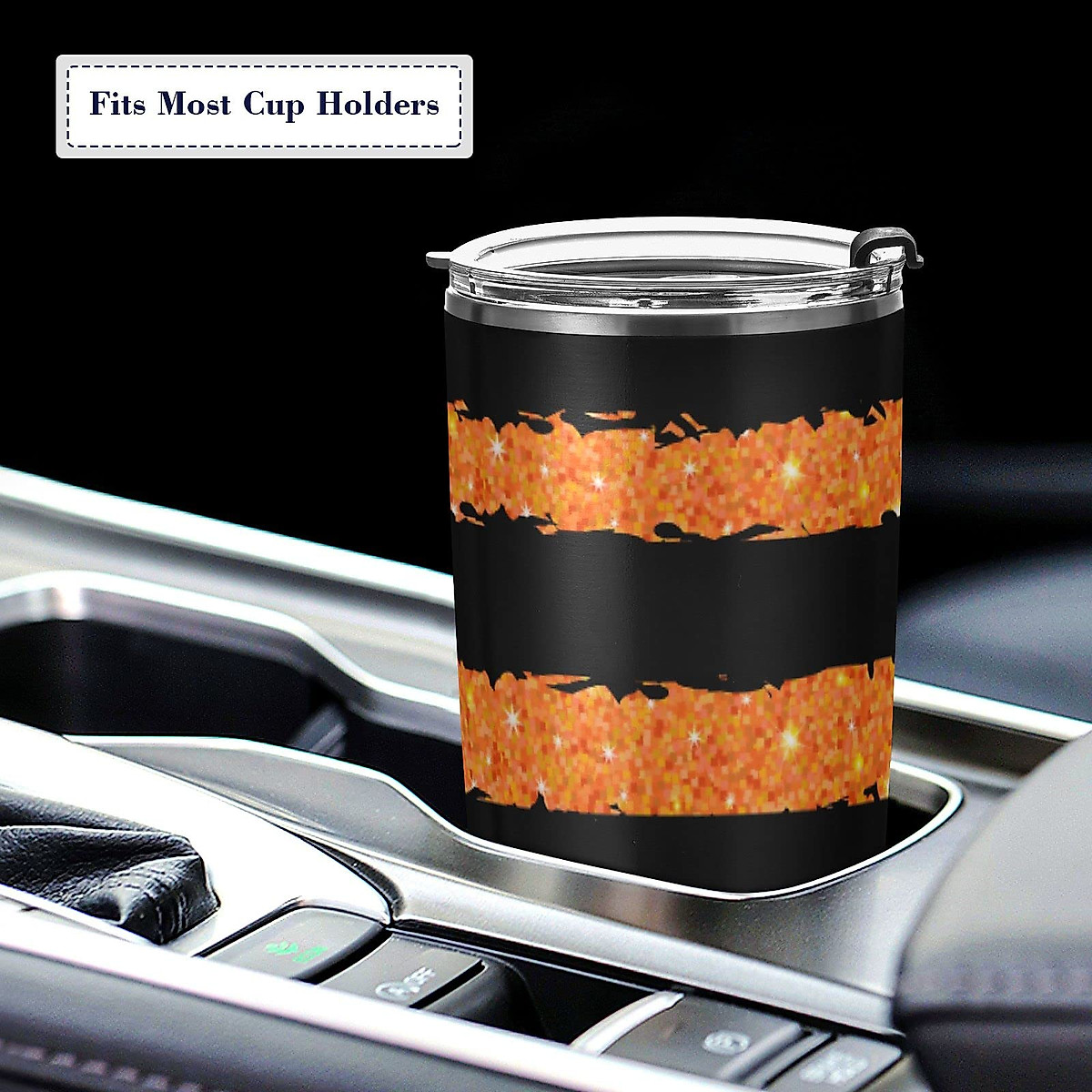 Yasala Halloween Tumbler Glitter Stripes Orange Black Insulated Coffee Cup Back to School Beverage Container Office Travel Mug with Straw and Lid 20oz Holiday Gift Day of The Dead Present