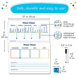 6-Pack Place Value Dry Erase Lap Boards - 9"x12", Individual Whiteboards for Students Classroom Pack, Personal Student Whiteboards, Place Value Chart, Math Teacher Classroom Supplies, Simply Magic