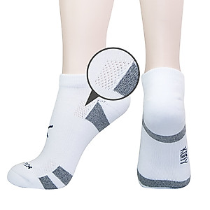 KONY Women's 6 Pairs Thick Cotton Cushioned Low Cut Ankle White Athletic Socks Mesh No Show Running Socks Size 6-9 (White - 6 Pairs)