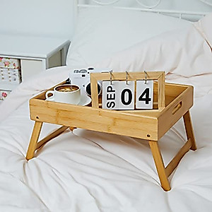 3 Pack Lap Tray for Eating Bamboo Breakfast Tray Bed Trays with Handles and Foldable Legs Bed Table Tray for Bed Eating Snack Working As Laptop Desk