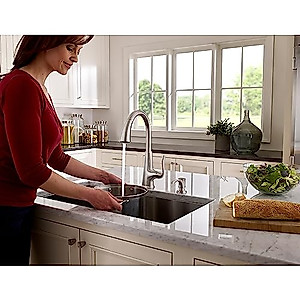 Pfister Pasadena Kitchen Faucet with Pull Down Sprayer and Soap Dispenser, Single Handle, High Arc, Stainless Steel Finish, F5297PDS