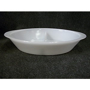 Vintage Glasbake White Milk Glass Divided Oval Casserole Baking Dish Oven Ware